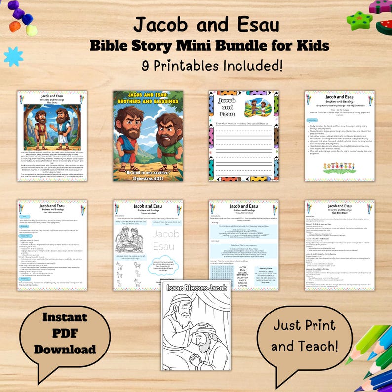 Jacob and Esau Bible Story Bundle: Kids Lesson Plan & Activities (PDF ...