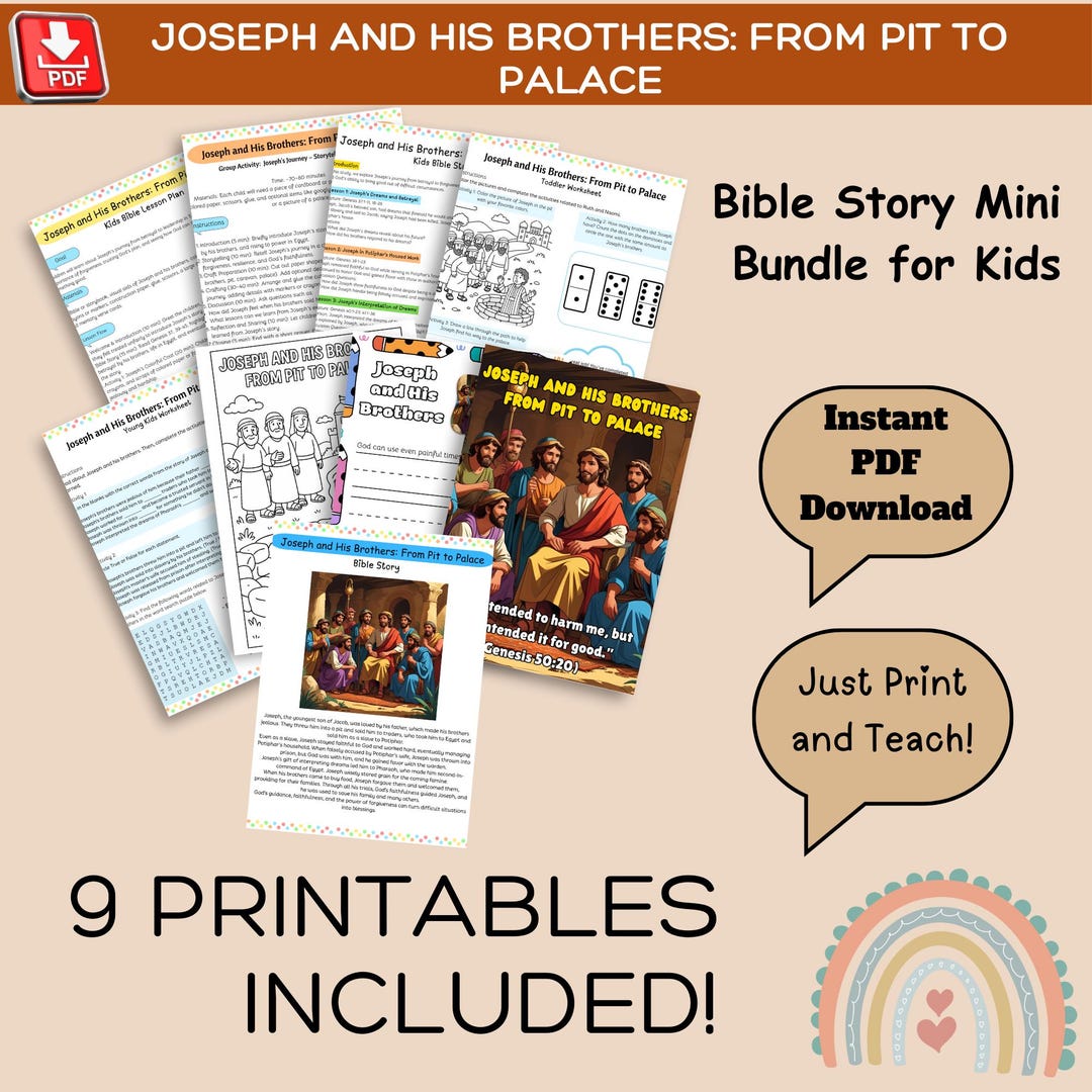 Joseph and His Brothers Bible Story Bundle: Lesson Plan, Coloring Page ...