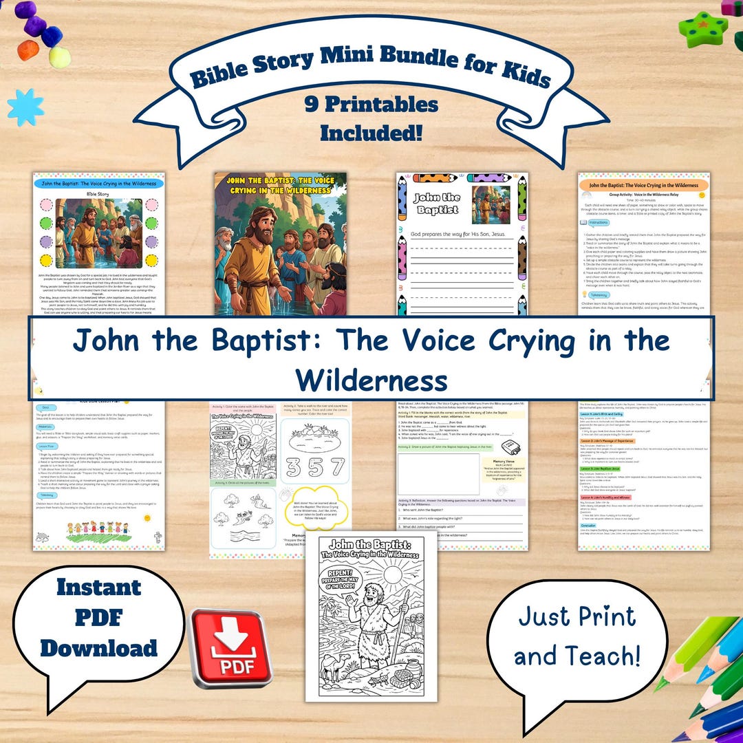 John the Baptist Bible Story Bundle With Kids Activities (PDF Download ...