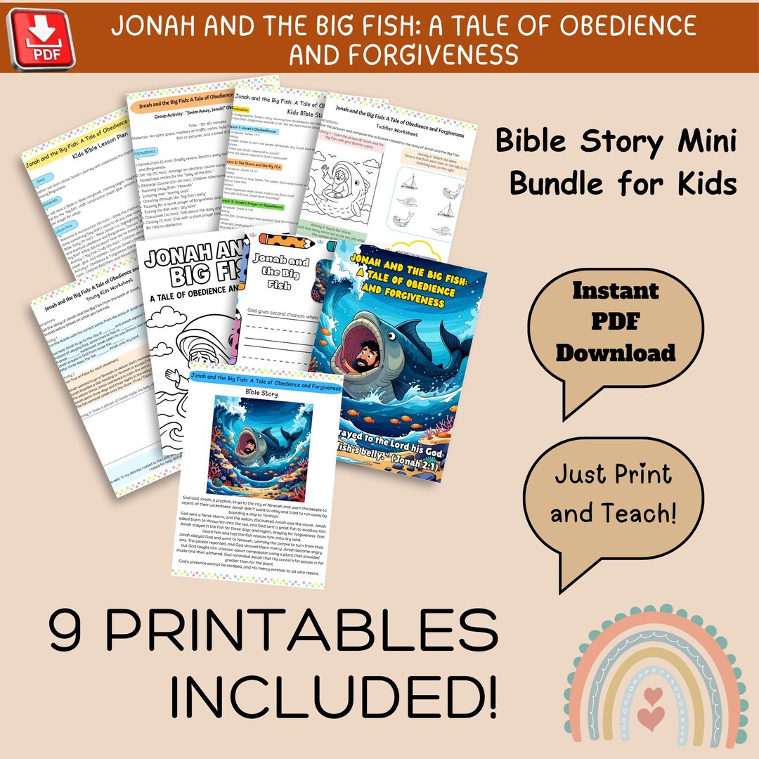 Jonah and the Big Fish Bible Story Bundle: Lesson Plan, Coloring Page ...