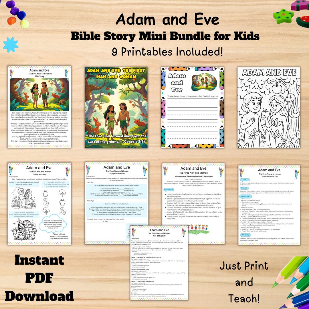 Adam & Eve Bible Story Mini Bundle: Lesson Plan, Coloring Page (PDF ...