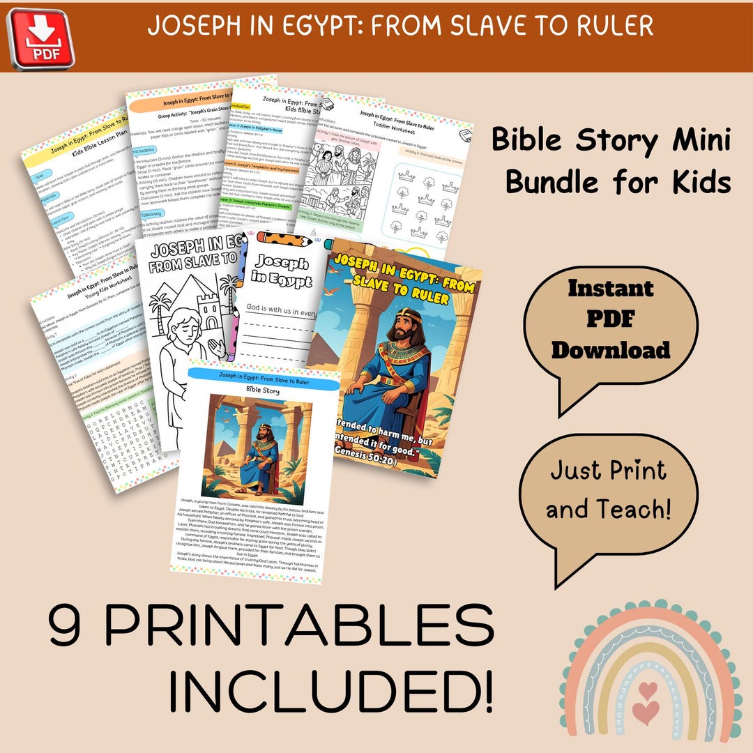Joseph in Egypt Bible Story Bundle: Lesson Plan, Coloring Page (PDF ...