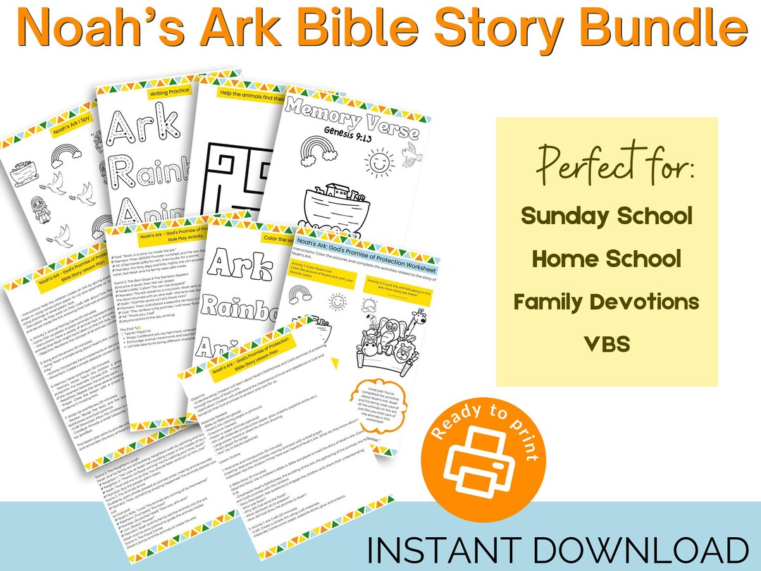 Noah's Ark Bible Story Bundle for Children, Sunday School Bible ...