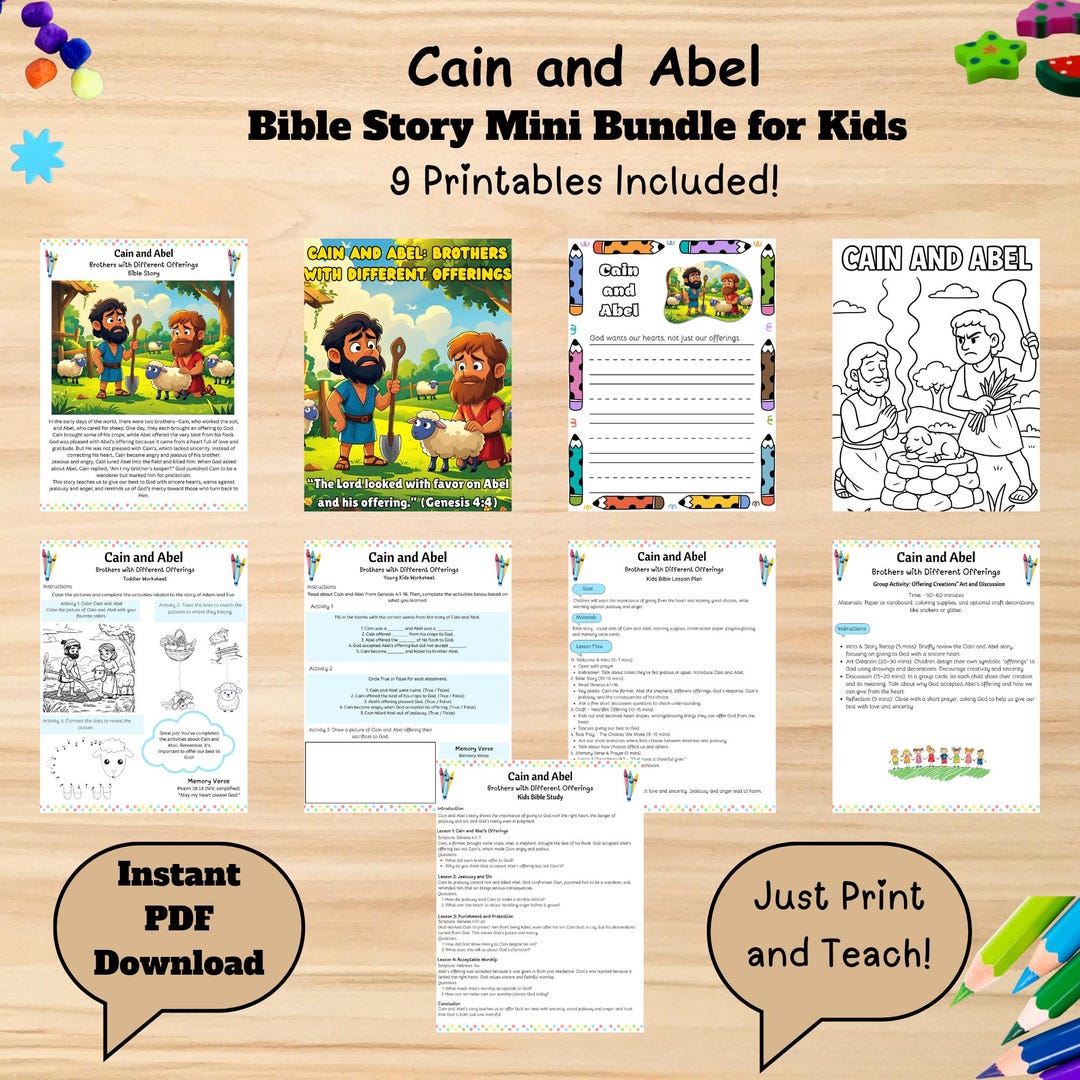 Cain and Abel Bible Story Bundle: Lesson Plan, Coloring Page (PDF ...