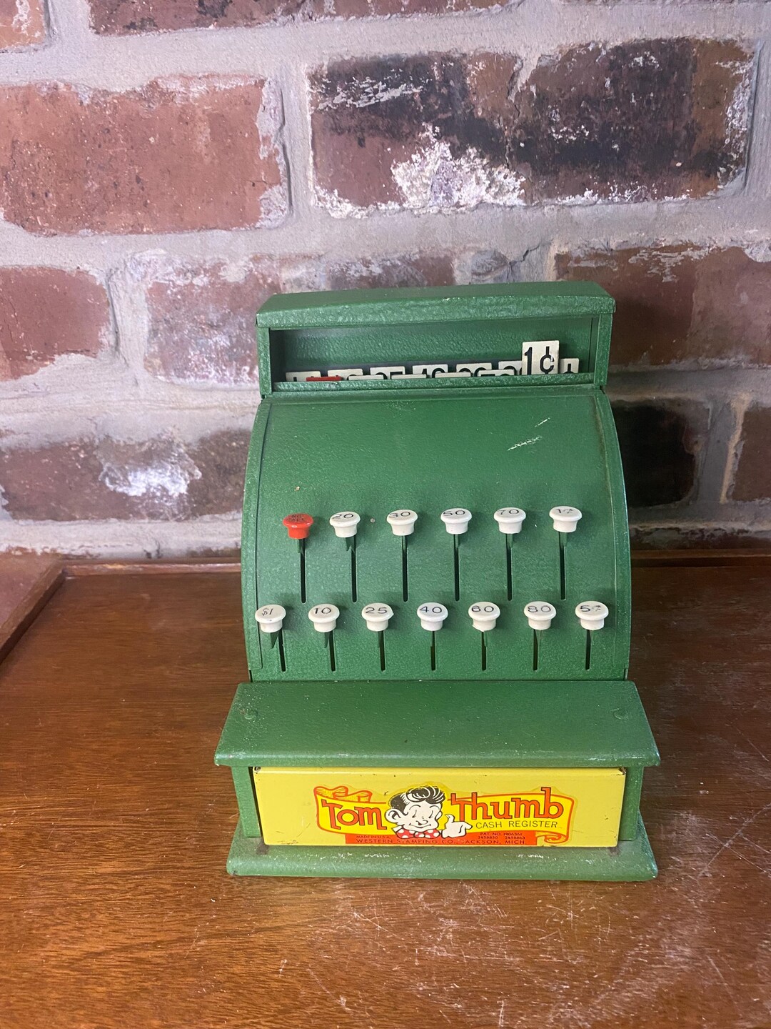 Vintage TOM THUMB Metal Cash Register GREEN Western Stamp Co. 1950's ...