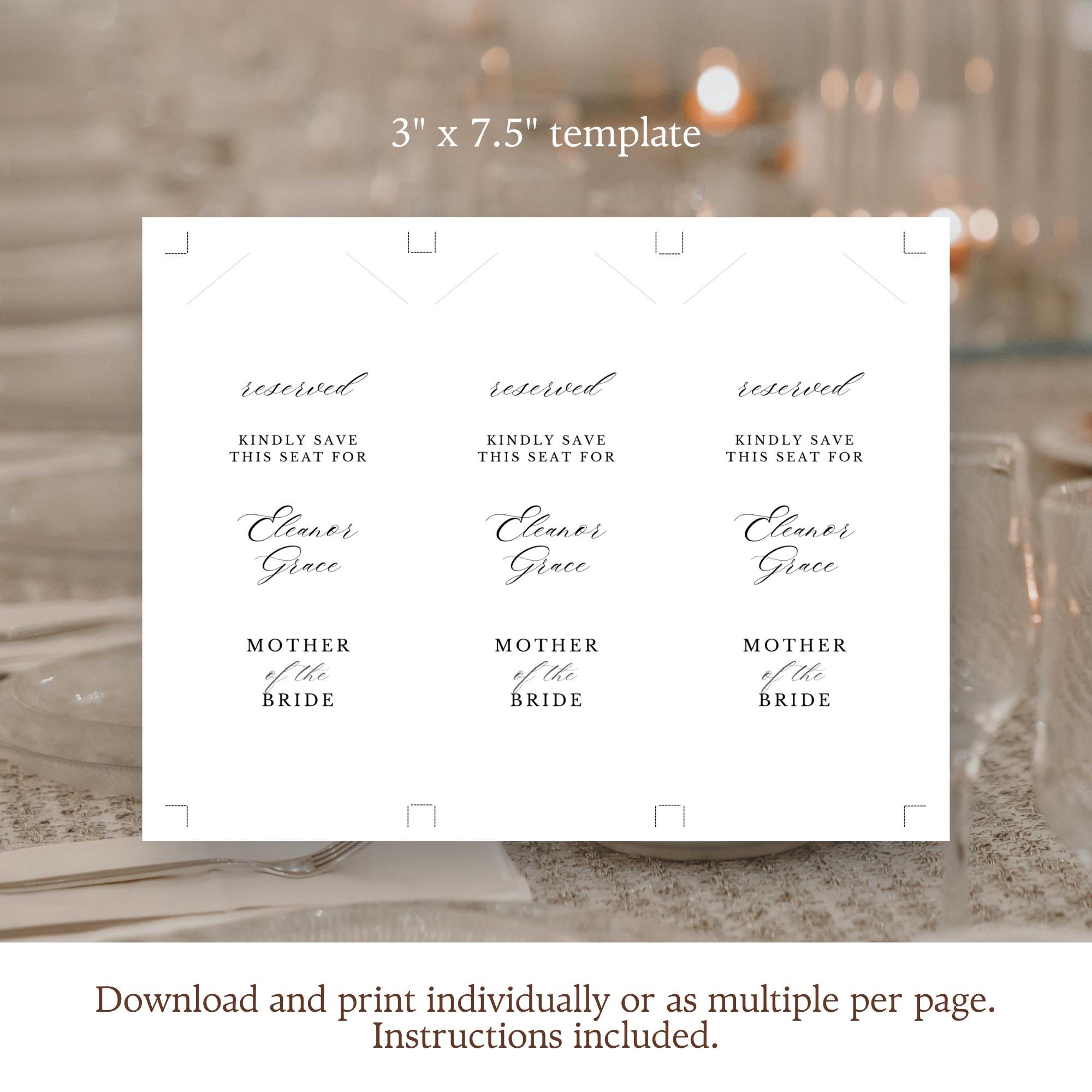 Wedding Seat Reservation Tag Printable Ceremony Seat Tag Mother of the ...