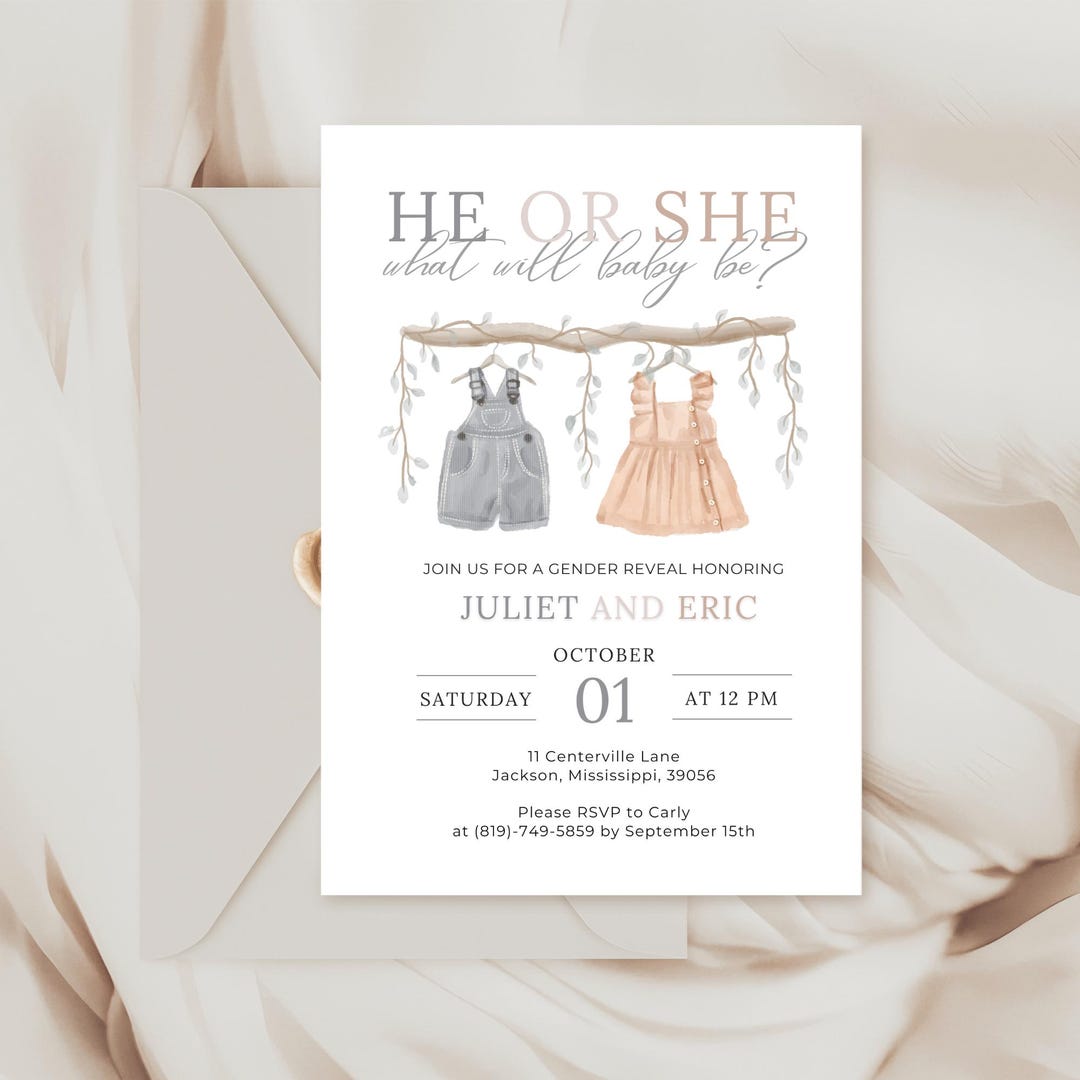 Gender Reveal Invitation Boho Digital Invite Neutral Gender Reveal ...