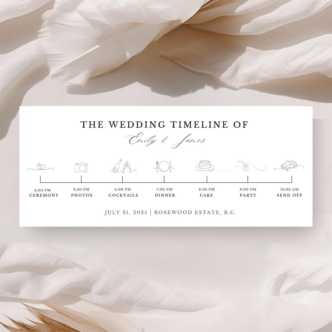 Wedding Timeline Template Minimalist Wedding Order of Events Wedding ...