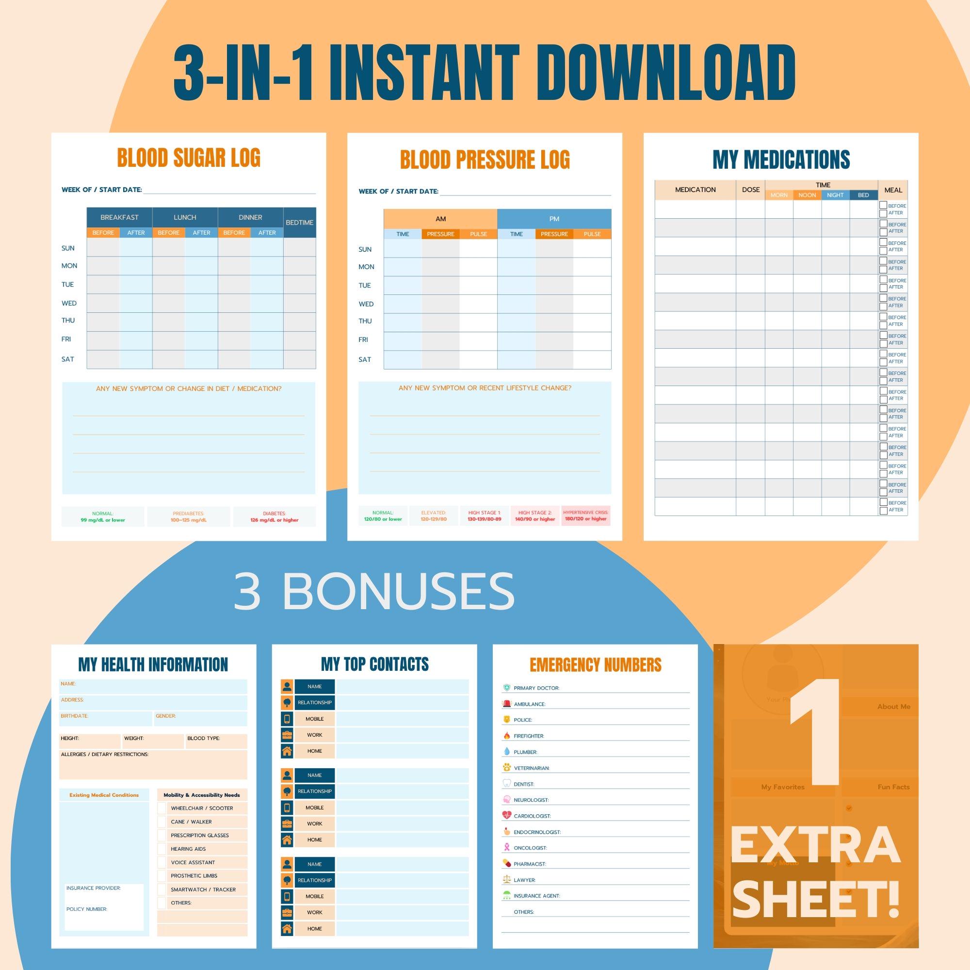 Senior Care Sheets | Printable & Fillable PDF | Diabetes, High Blood ...