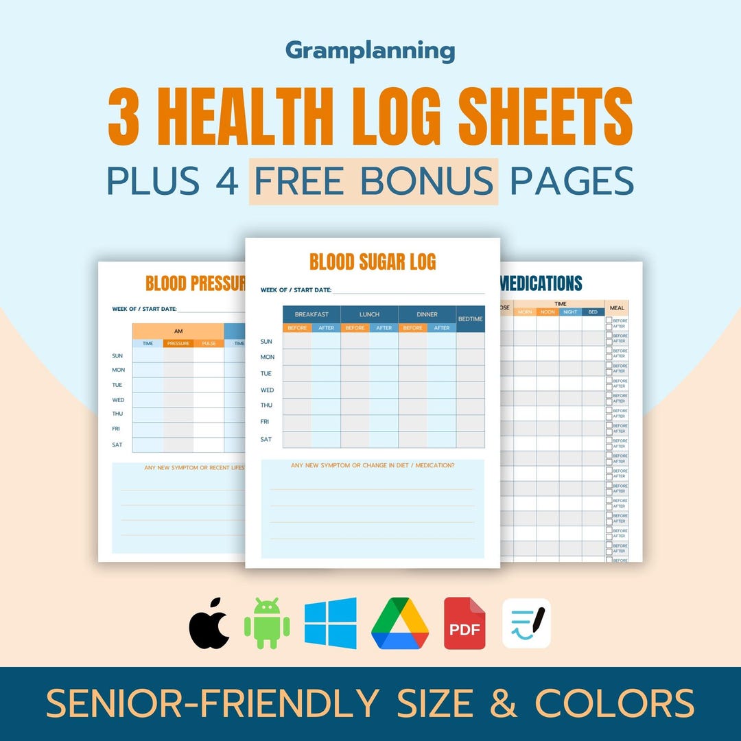 Senior Care Sheets | Printable & Fillable PDF | Diabetes, High Blood ...