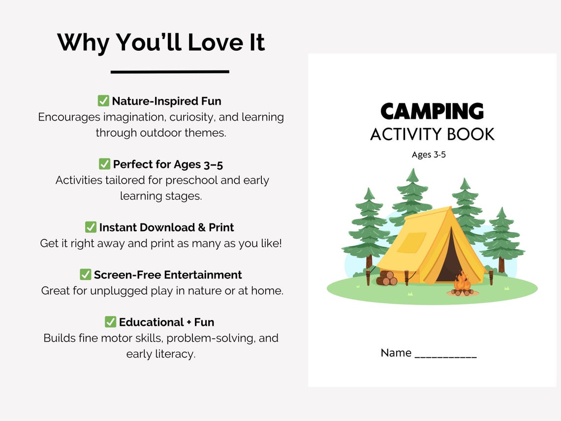 Camping Activity Book for Kids 3 to 5 Years, Camping Themed Activity ...