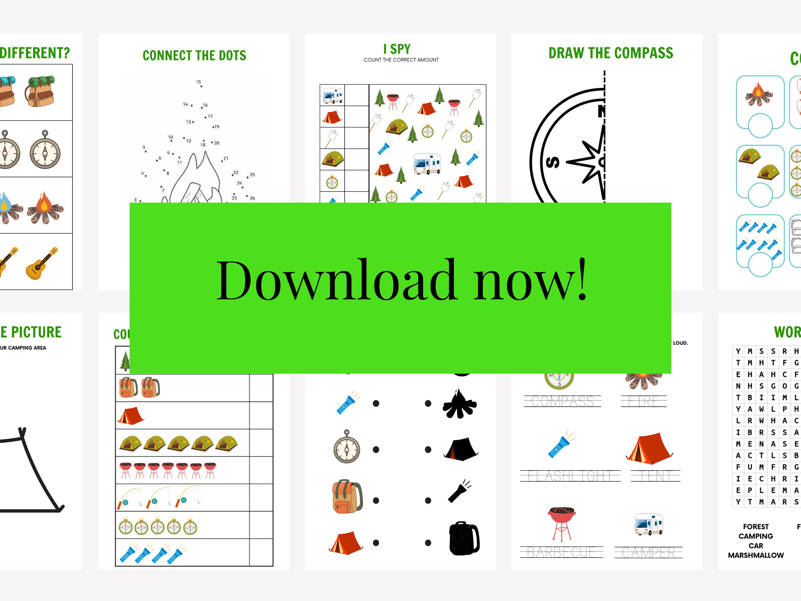 Camping Activity Book for Kids 3 to 5 Years, Camping Themed Activity ...