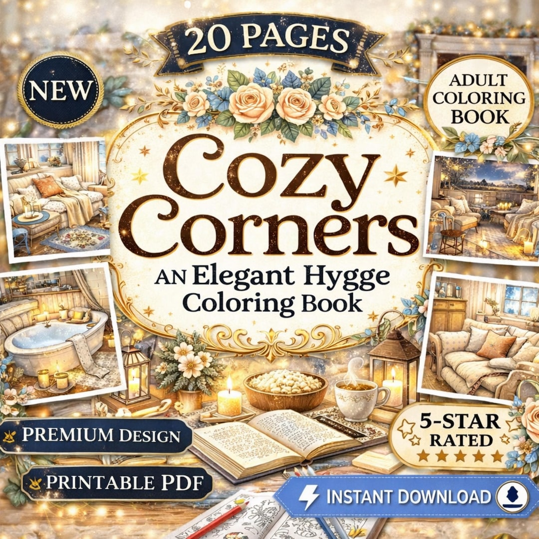 Cozy Corners Coloring Hygge Coloring Book, Printable PDF, Relaxing Cozy ...