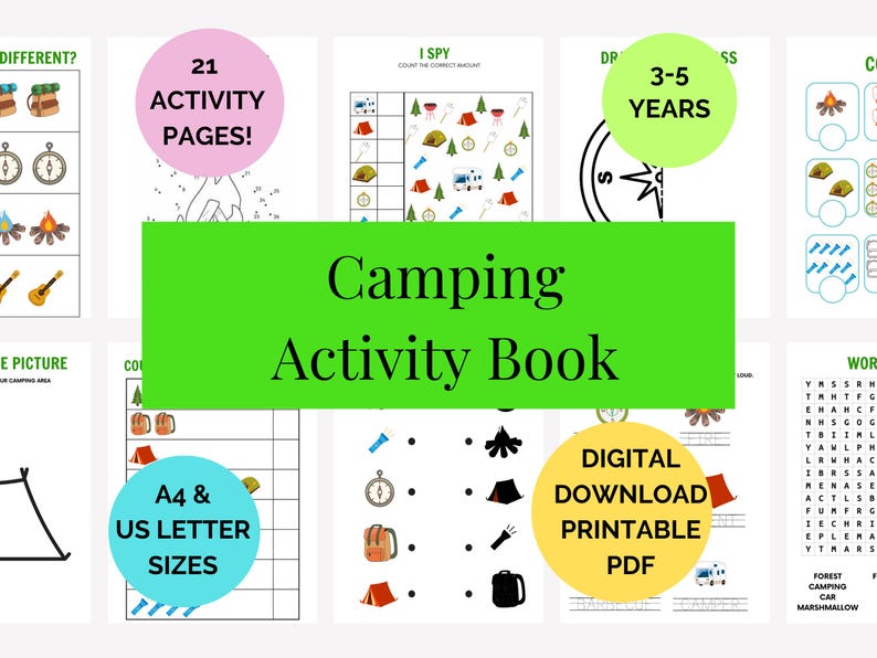 Camping Activity Book for Kids 3 to 5 Years, Camping Themed Activity ...