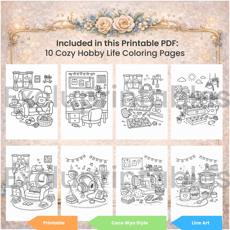 Hobby Life Cozy Coloring Book, Printable PDF, Hobbies Coloring Pages ...