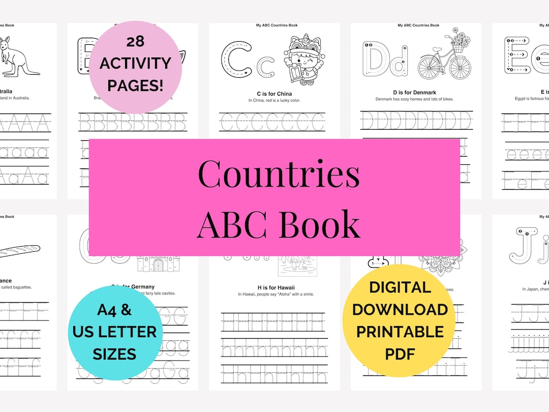 ABC Book Countries Edition, Alphabet Tracing Worksheets for Kids ...