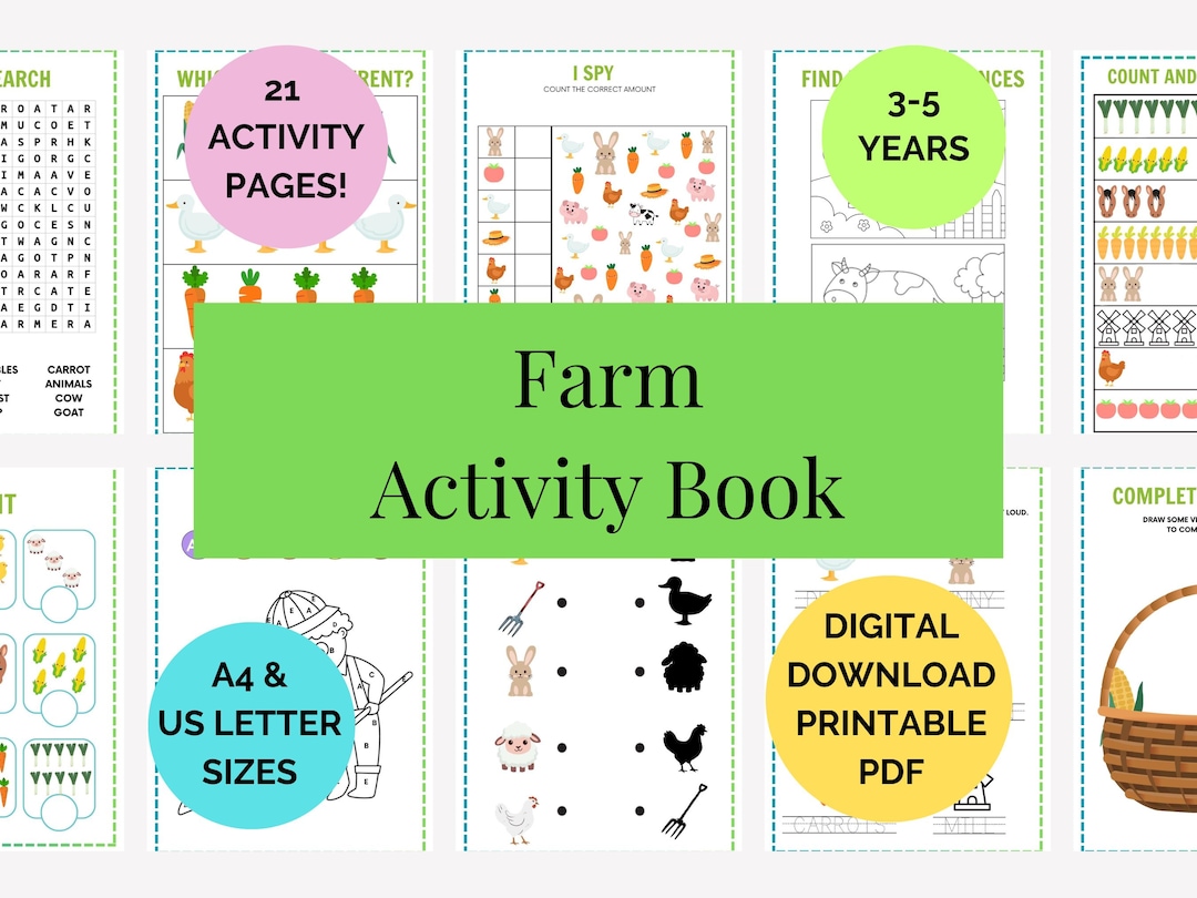Farm Activity Book for Kids 3 to 5 Years, Farm Themed Activity Games ...