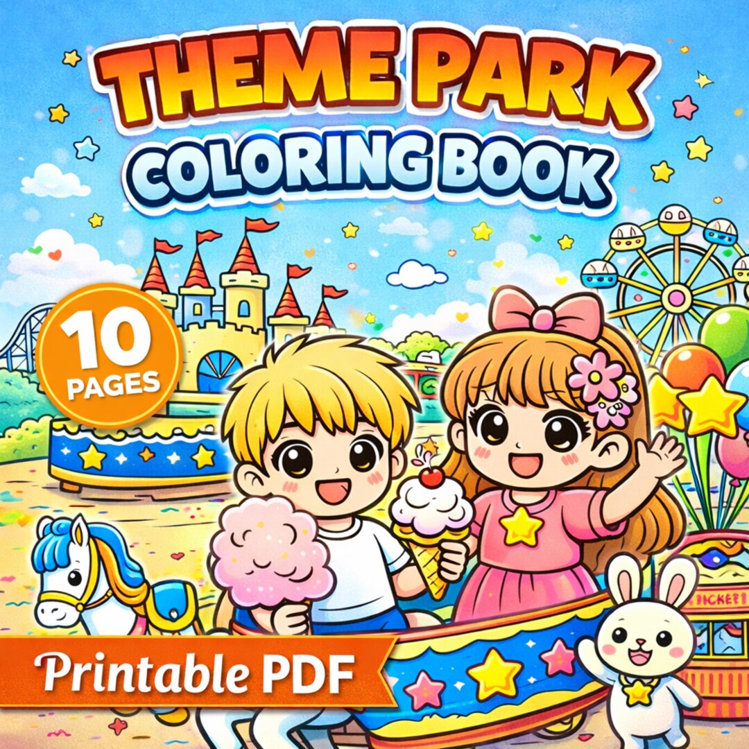 Theme Park Cozy Coloring Book, Printable PDF, Amusement Park Coloring ...