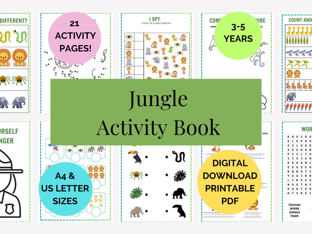 Jungle Activity Book for Kids 3 to 5 Years, Jungle Themed Activity ...