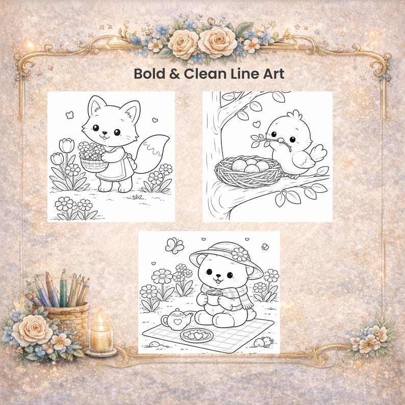 Cozy Spring Animals Coloring Book, Printable PDF, Cute Animal Spring ...