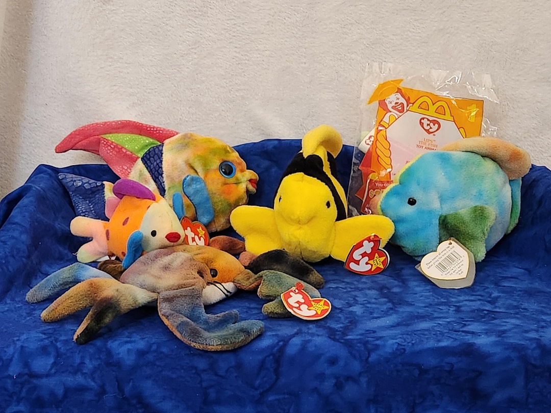 Beanie Baby Fish Bubbles Aruba Coral and Claude the Crab Plush and ...