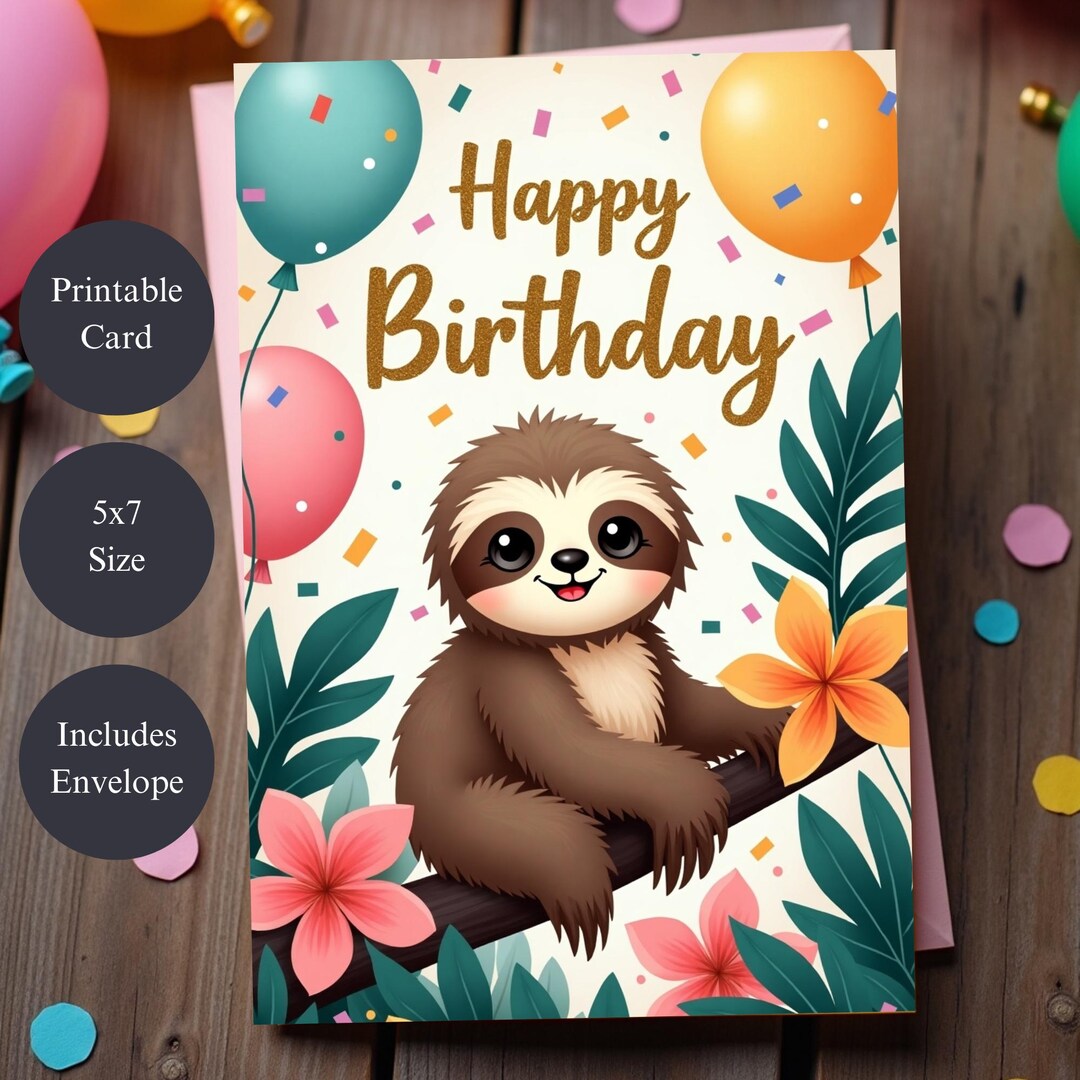 Sloth Birthday Card | Printable Funny Birthday Card | Cute Digital ...
