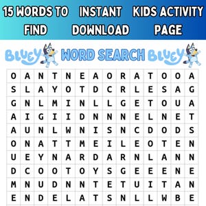 Bluey Wordsearch | Printable Digital Puzzle | Fun Activity for Kids ...
