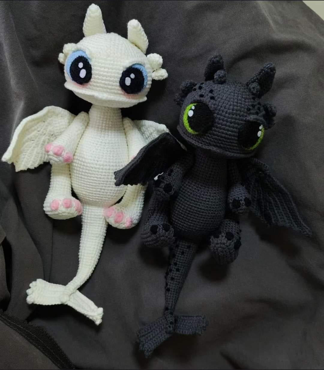 Baby Night Dragon & Baby Light Dragon Crochet Pattern, Low-sew, Black ...