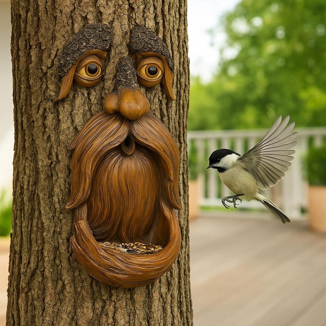 Tree Faces Garden Decor, Tree Hugger Bird Feeder & Outdoor Yard Art ...