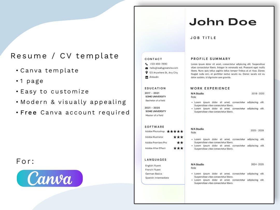Modern Resume/cv Template for CANVA | Easy to Customize | Visually ...