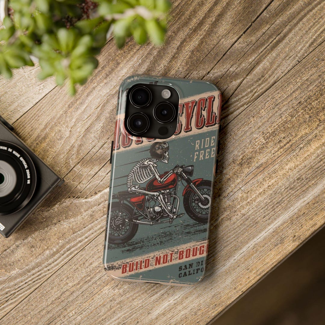 Vintage Motorcycle Phone Case, Tough Phone Cover, Skeleton Biker Design ...