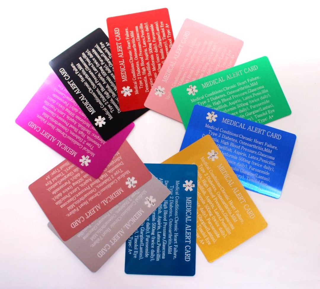 2 Pcs of Aluminum Medical Alert Card, Laser Engraved Emergency Medical ...