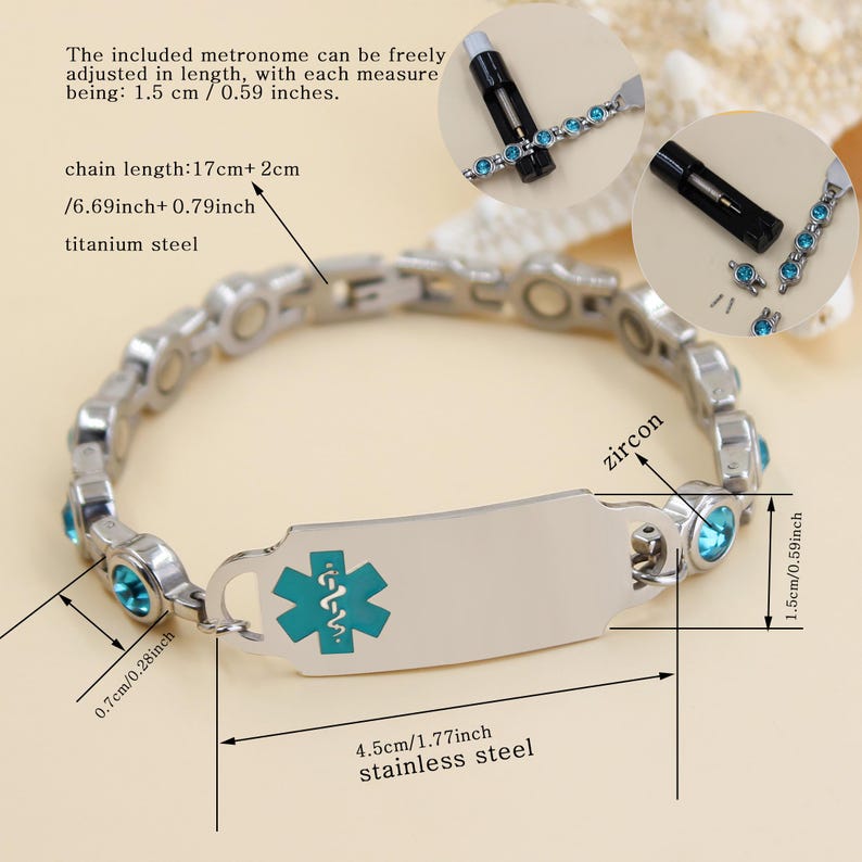 Teal Medical Alert Bracelet: Custom Engraved Stainless Steel ID With ...
