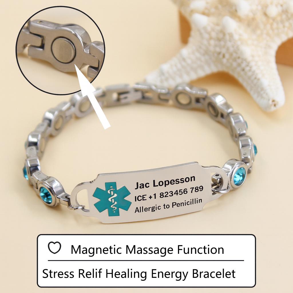 Teal Medical Alert Bracelet: Custom Engraved Stainless Steel ID With ...