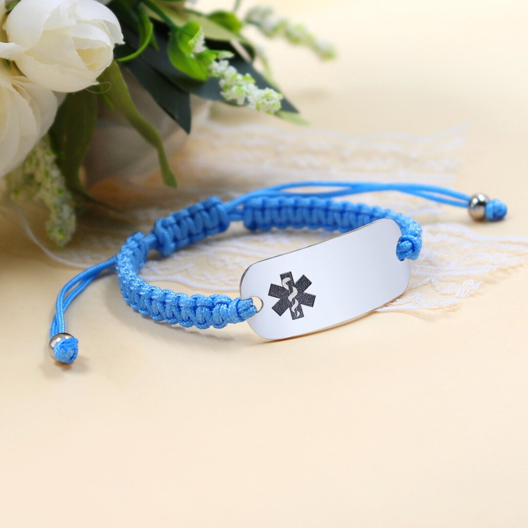 Custom Engraved Medical ID Bracelet: Braided Rope, Stainless Steel - Etsy