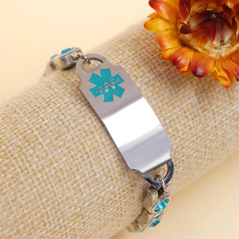 Teal Medical Alert Bracelet: Custom Engraved Stainless Steel ID With ...