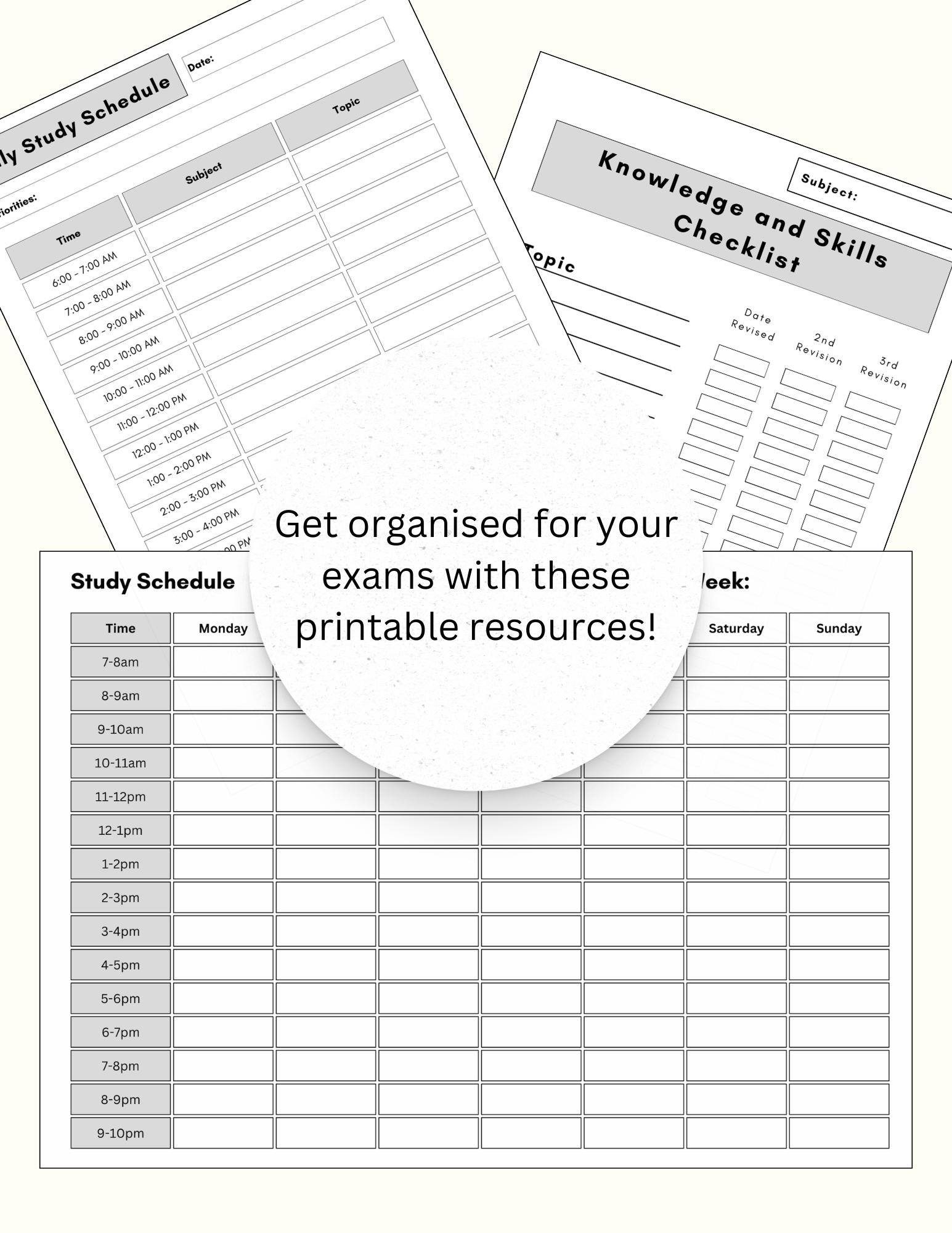 Study Schedule, Revision Timetable, Student Planner, Exam Planning - Etsy