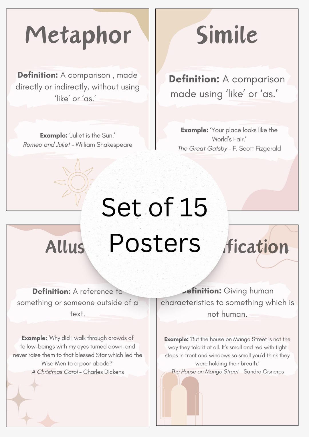 Set of 15 Printable Literary Device Posters, English Classroom Decor ...
