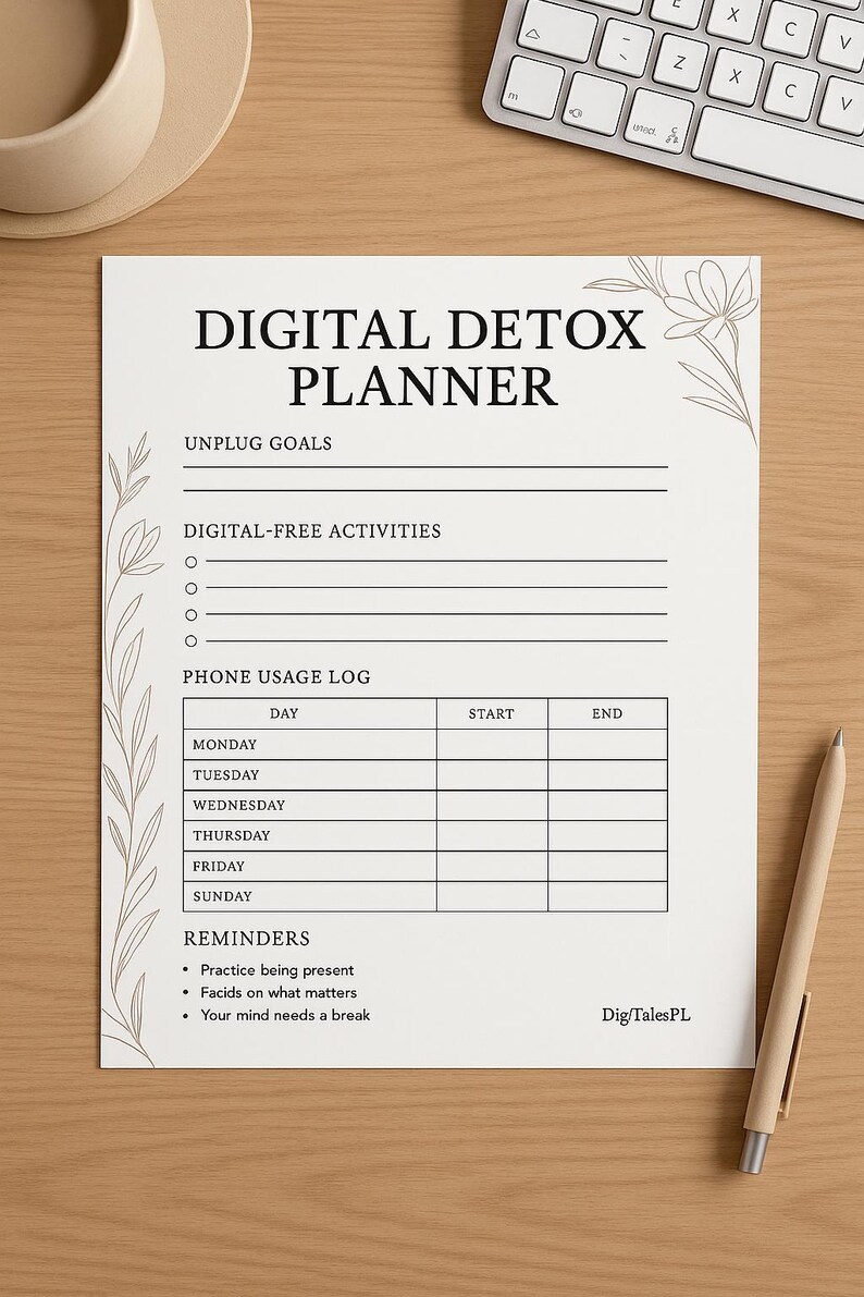 Digital Detox Planner Printable – One Page Self-care 6 Days Tracker ...