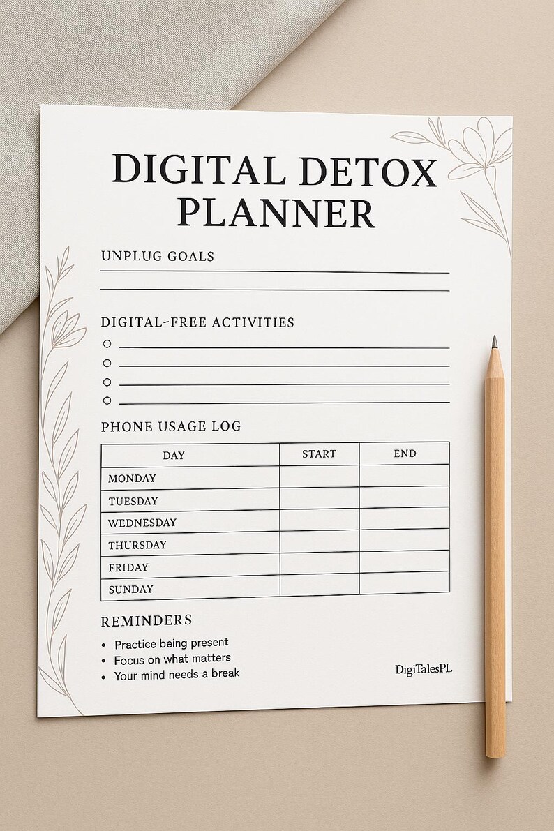 Digital Detox Planner Printable – One Page Self-care 6 Days Tracker ...