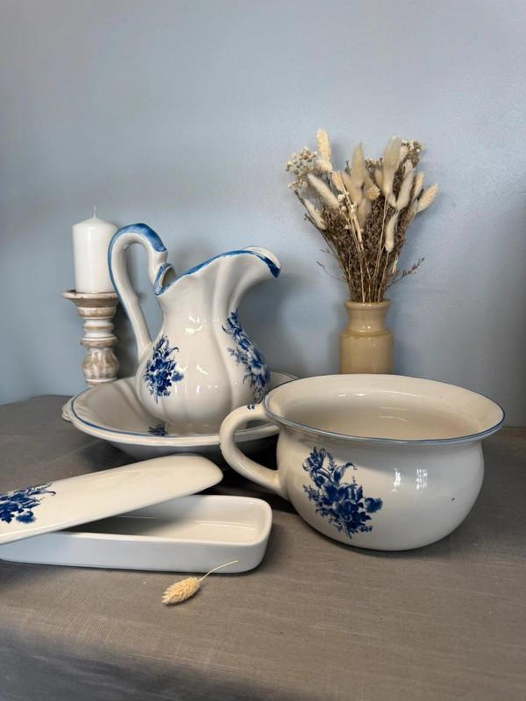Vintage Delft Ceramic Wash Set – Pitcher, Basin, Chamber Pot & Box - Etsy