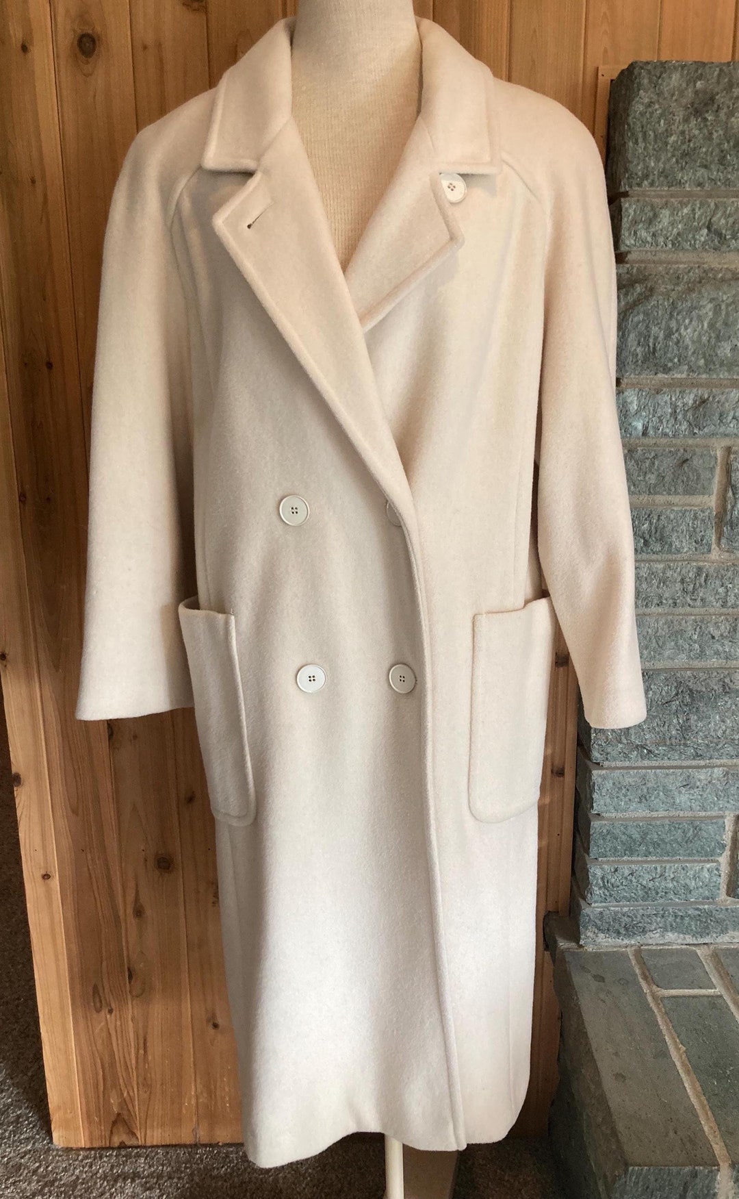 Vintage Union-made Long Cream Wool Coat, Forecaster of Boston, Size 11/ ...