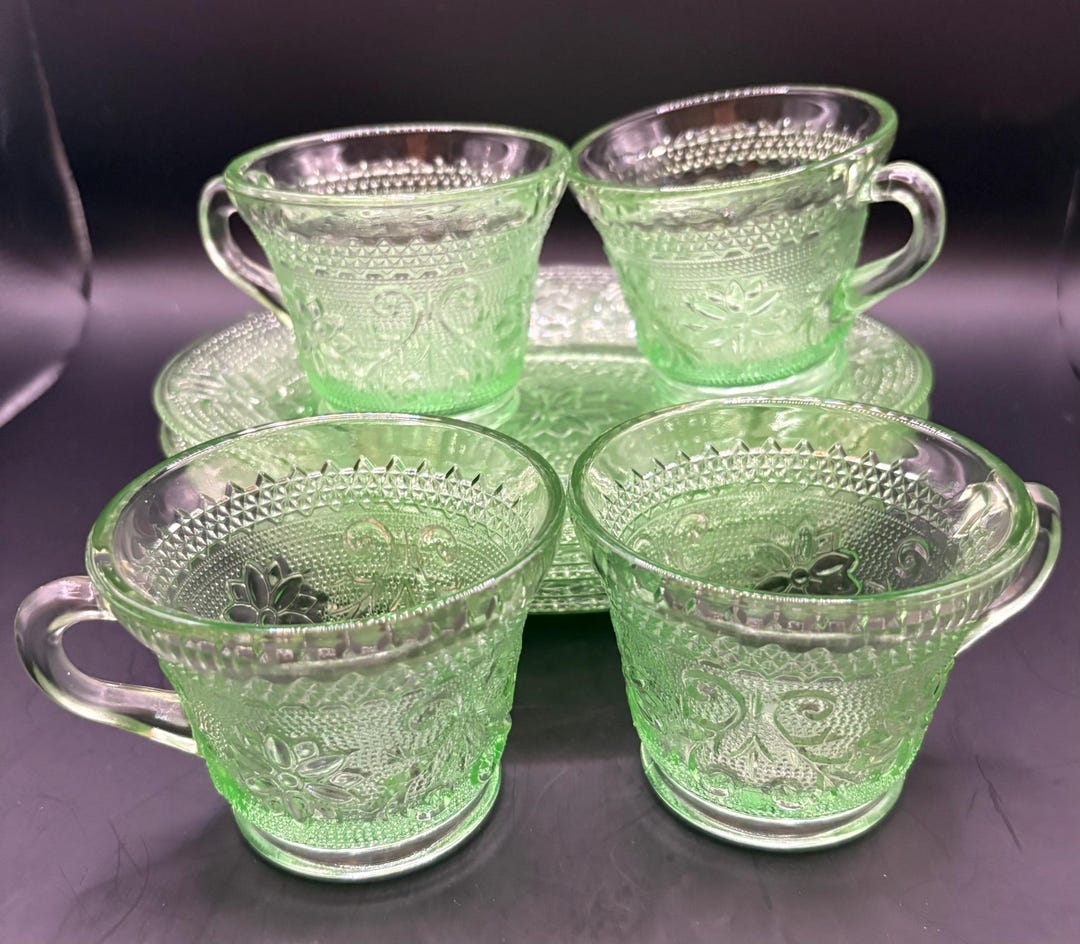 4 Vintage Tiara Chantilly Green Snack Plate & Teacup - Etsy