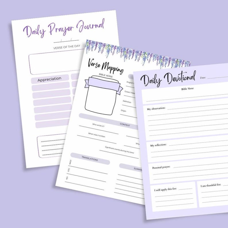 Lavender Bible Study Journal Printable | Daily Devotional, Verse ...