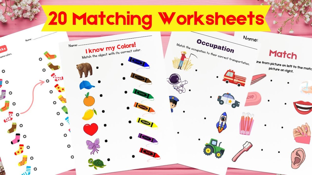 Preschool Matching Worksheets | Educational Printable for Toddlers - Etsy