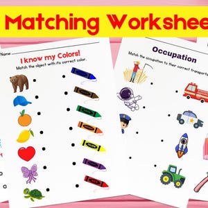 Preschool Matching Worksheets | Educational Printable for Toddlers - Etsy