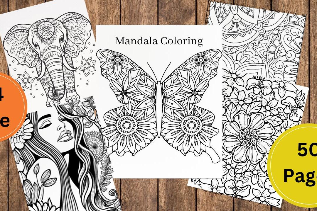 Mandala 50 Pages Coloring Book for Adults & Kids | Animal Mandala ...