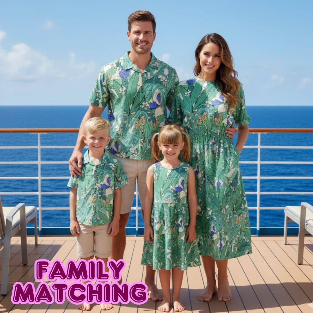 Green Botanical Family Matching Outfits – Mom and Daughter Dresses, Dad ...