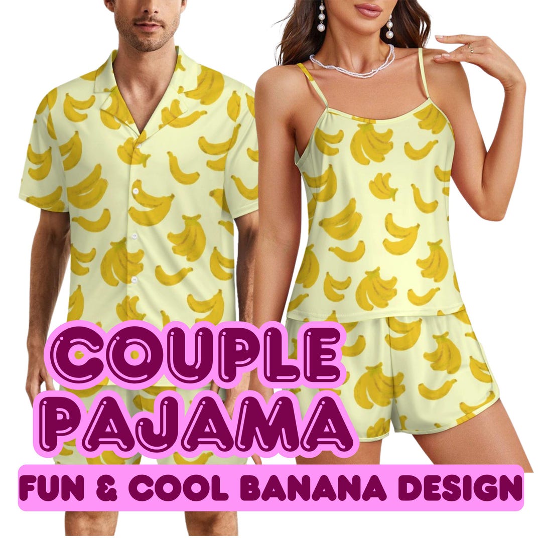 Matching Banana Pajama Set for Couples – Yellow Ice Silk Loungewear ...