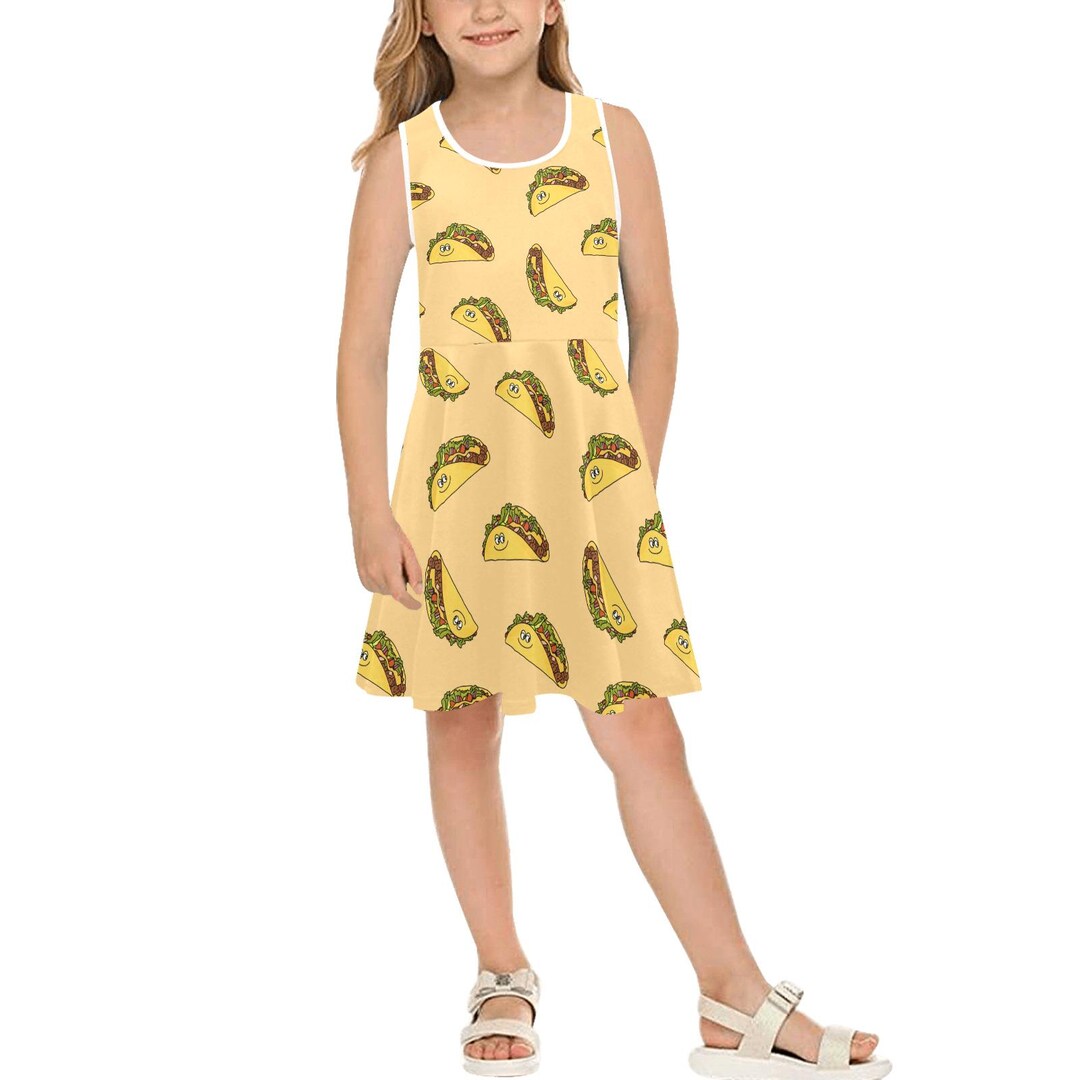Kawaii Taco Print Sundress – Bright Orange Girls’ Summer Dress | Cute ...
